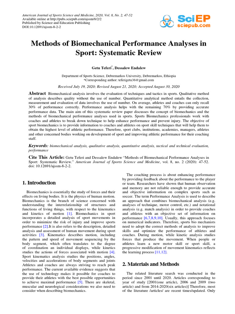 Biomechanical Analysis in Sports | PDF | Quantitative Research | Analysis