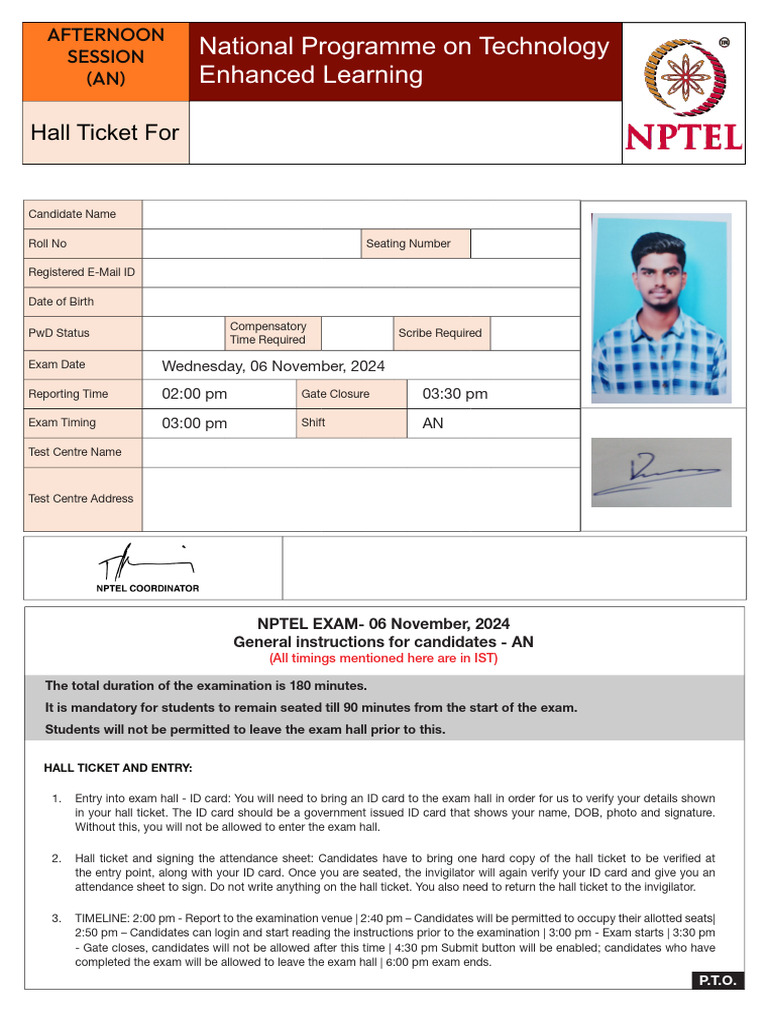 NPTEL Exam Instructions and Guidelines | PDF