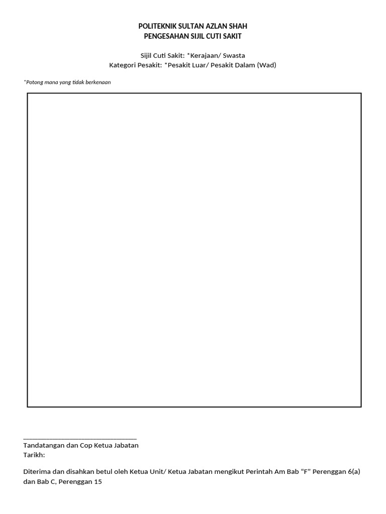 Borang Pengesahan Sijil Cuti Sakit | PDF