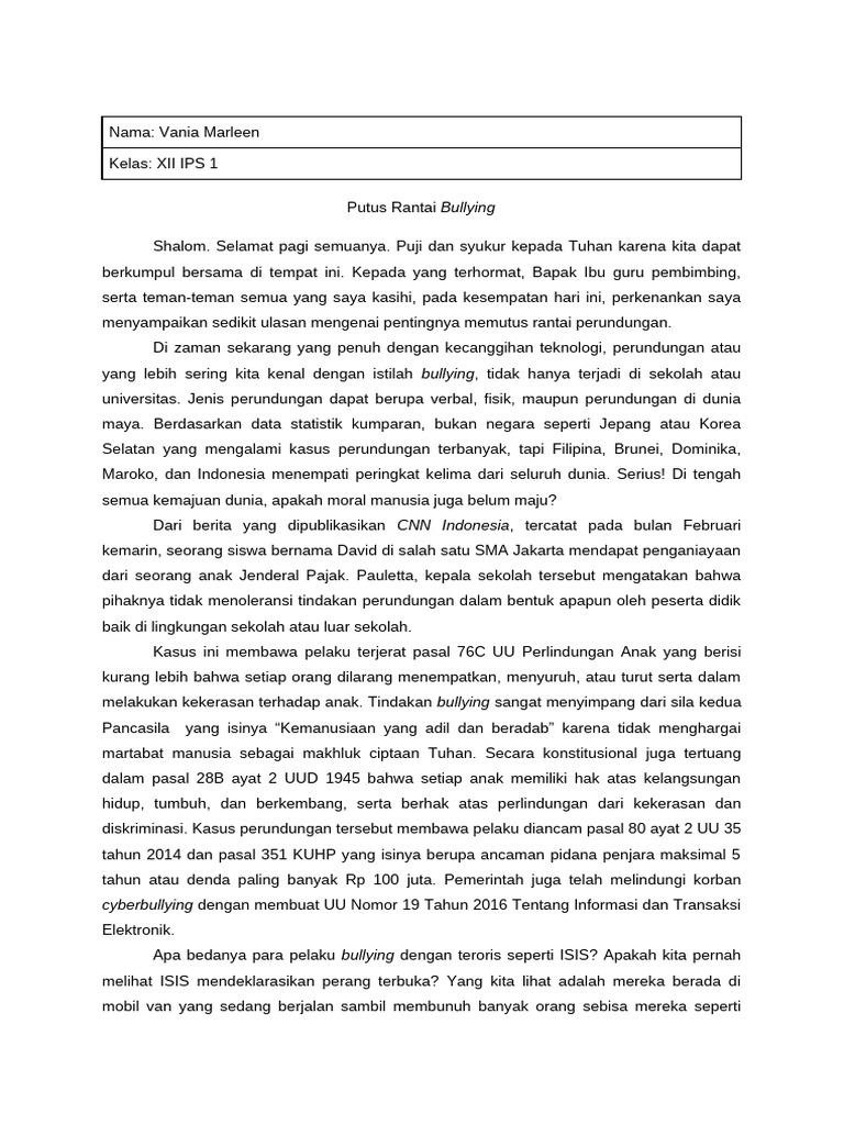 Format Teks Pidato - Vania Marleen - Xii Ips 1 - Kolaborasi Pak, PKN, B Indo | PDF