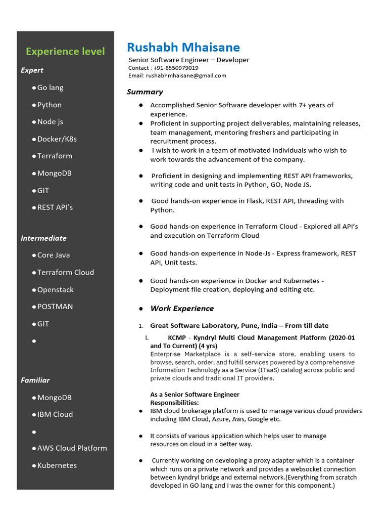 Senior Software Engineer Profile | PDF | Open Stack | Cloud Computing