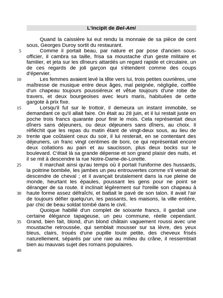 Etude de L'incipit de Bel-Ami | PDF | Classiques