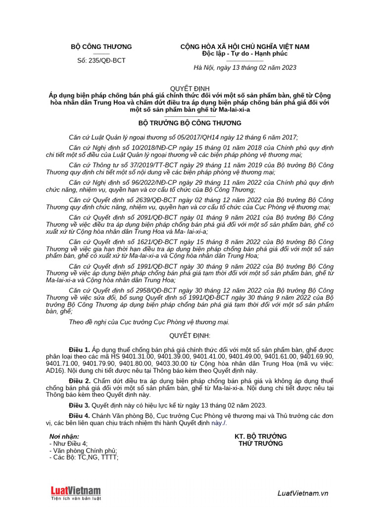 Quyet Dinh 235 QD BCT | PDF
