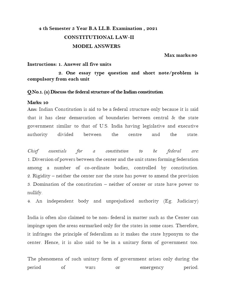 Alameen - Constitution Law-2 Model Question | PDF | Pardon | Government