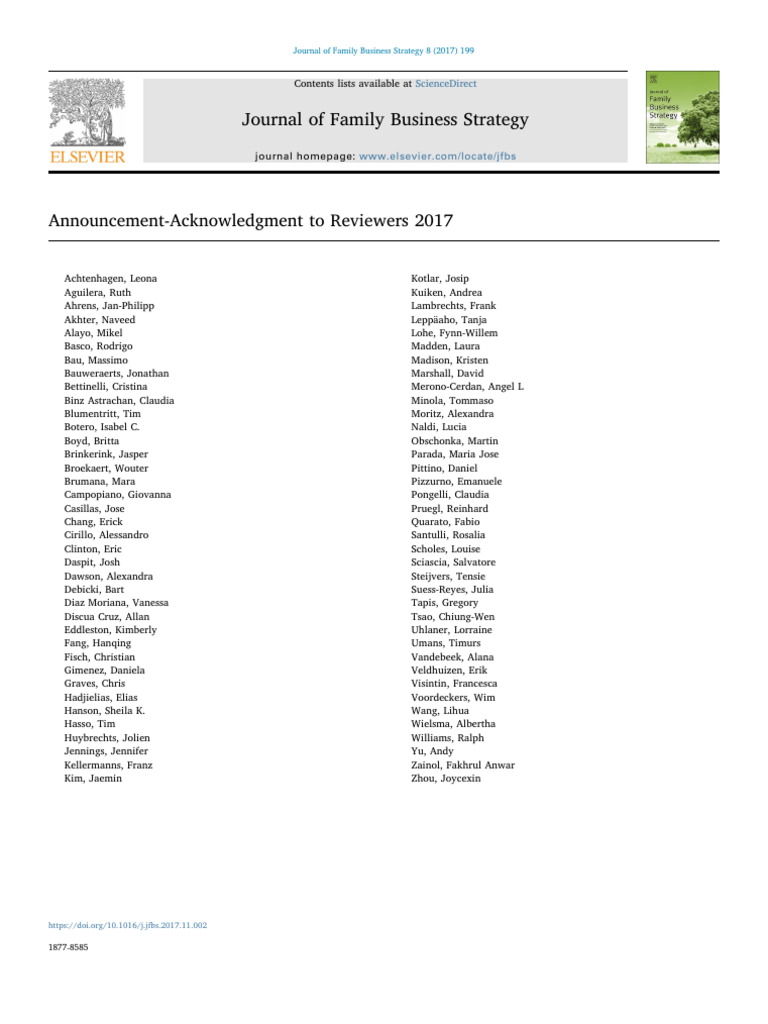 Announcement Acknowledgment To Reviewers 2017 - 2017 - Journal of ...