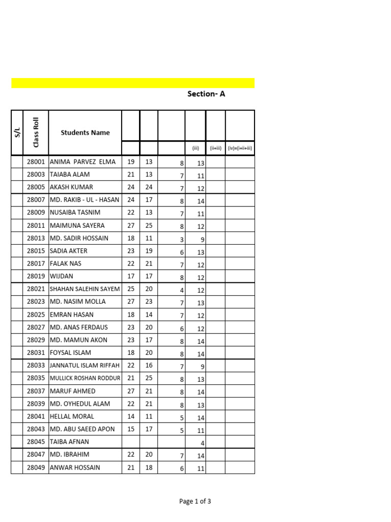 Draft 2nd Year 2nd Sem. (Section-A) Midterm Marks Sheet | PDF | Bangladesh