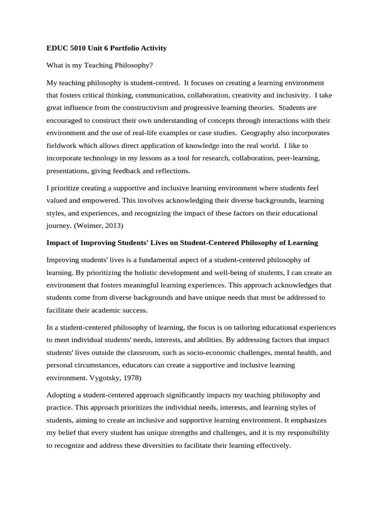 EDUC 5010 Unit 6 Portfolio Activity | PDF | Learning | Differentiated Instruction