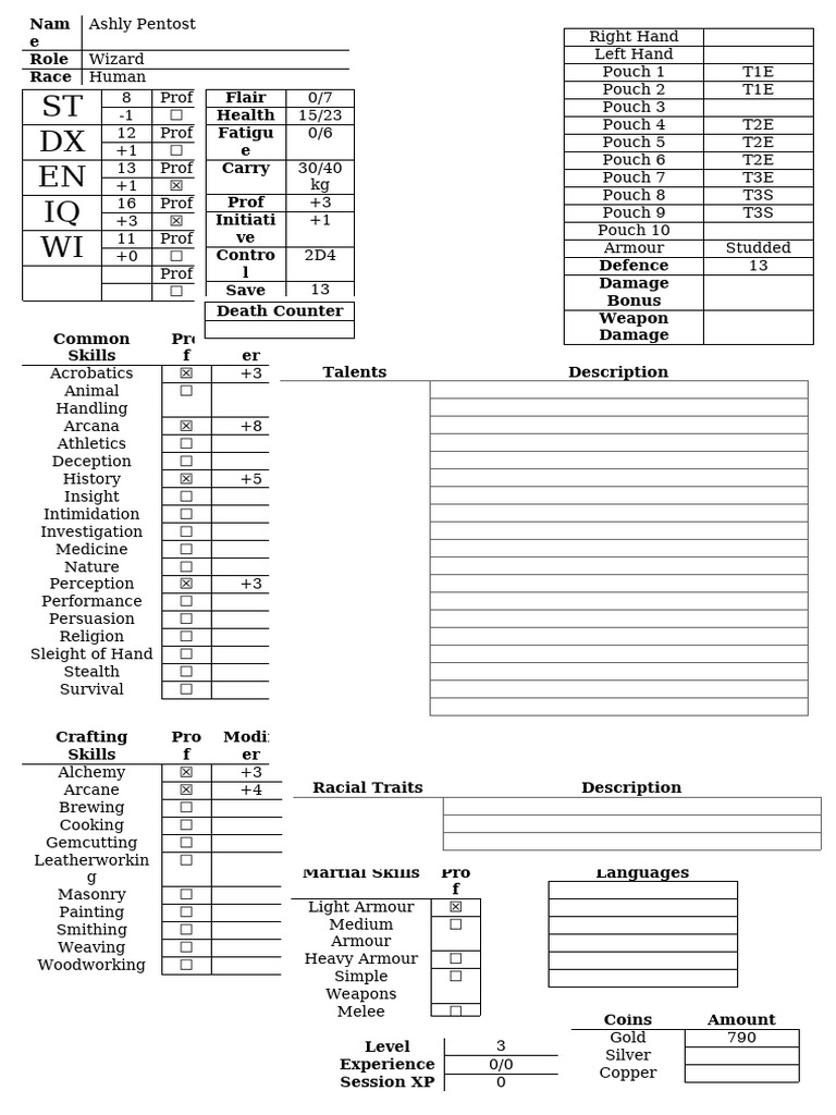 Wizard Character Sheet and Inventory | PDF