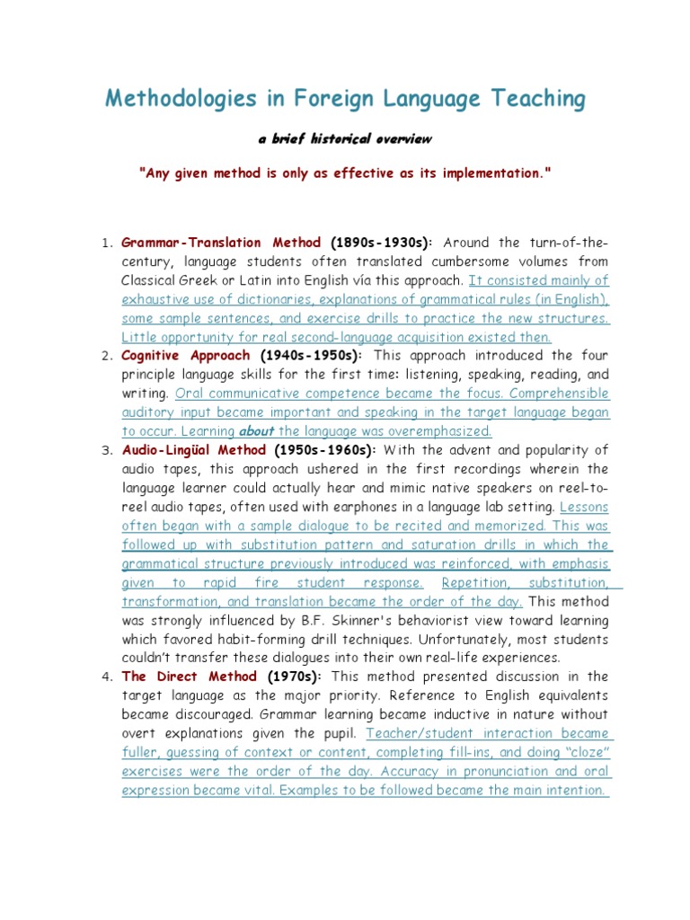 Methodologies In Foreign Language Teaching Pdf Second Language