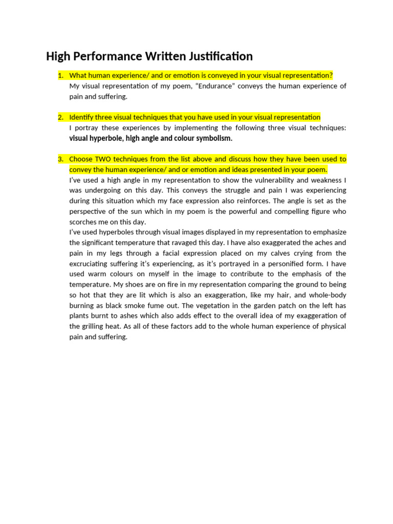 High Performance Written Justification | PDF