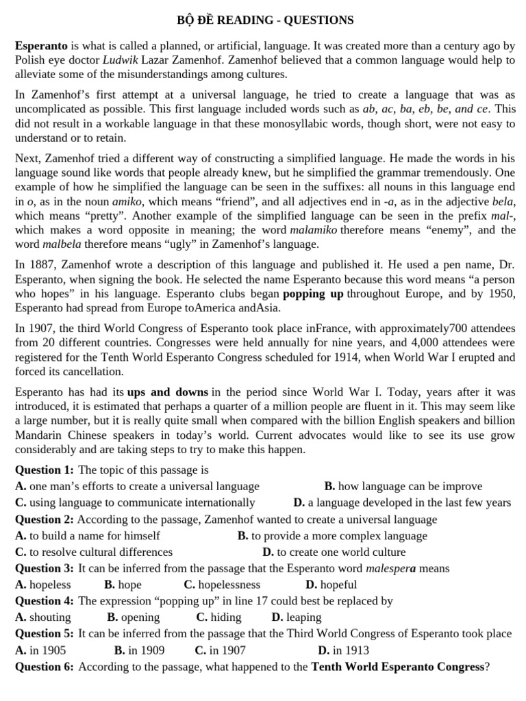 Bộ Đề Reading Questions | PDF | Cotton | Jazz
