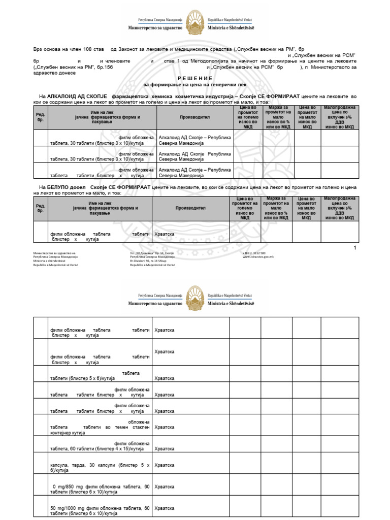 Za Objava Na Sajt ZBIRNA RESHENIE ZA TSENA GENERIK | PDF