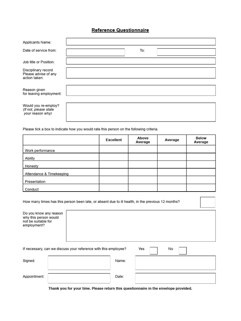 Reference Questionnaire | PDF