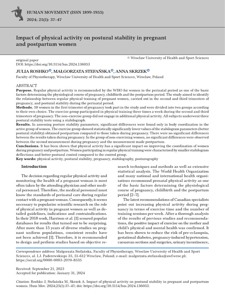 Physical Activity's Impact on Postural Stability in Pregnancy | PDF ...