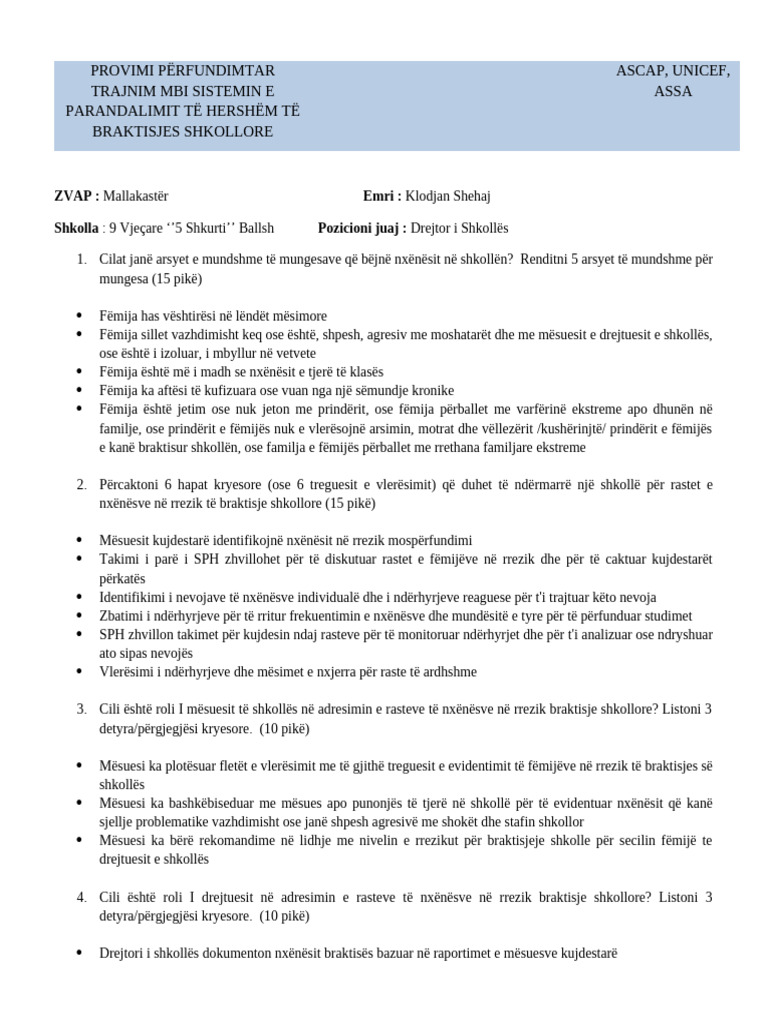 Provimi Perfundimtar (Per Trajnimin) | PDF