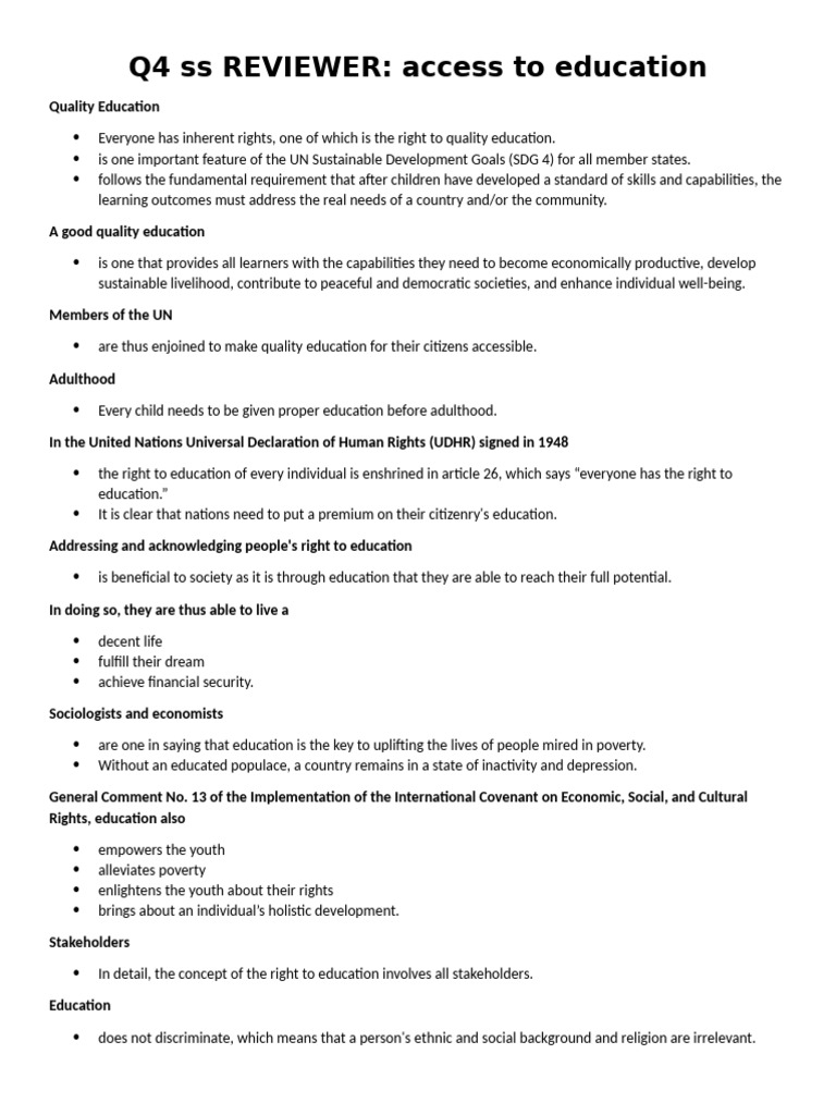 Access to Quality Education Overview | PDF | Literacy | Cognition