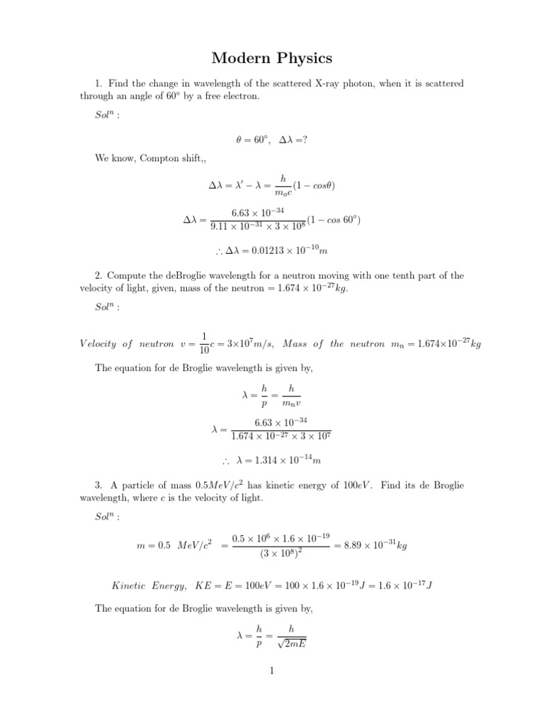 Module 1 - Problems - Modern Physics | PDF | Electronvolt | Electron