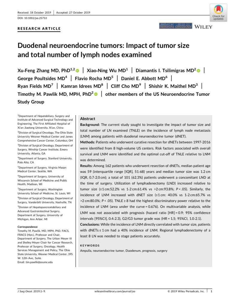 Duodenal Neuroendocrine Tumors Impact of Tumor Size | PDF | Metastasis | Pancreas
