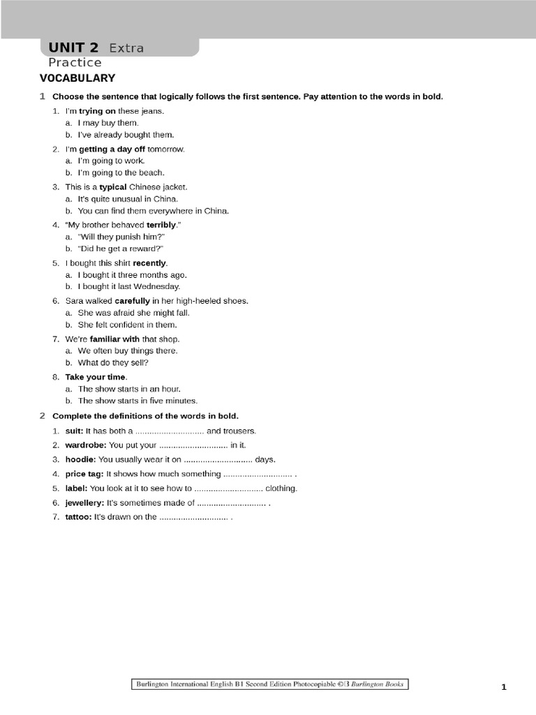 Burlington International English B1 unit 2 | PDF