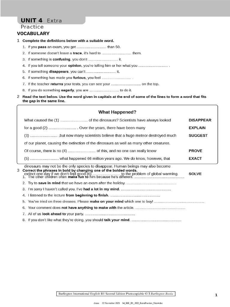 Burlington International English B1 Unit 4 | PDF