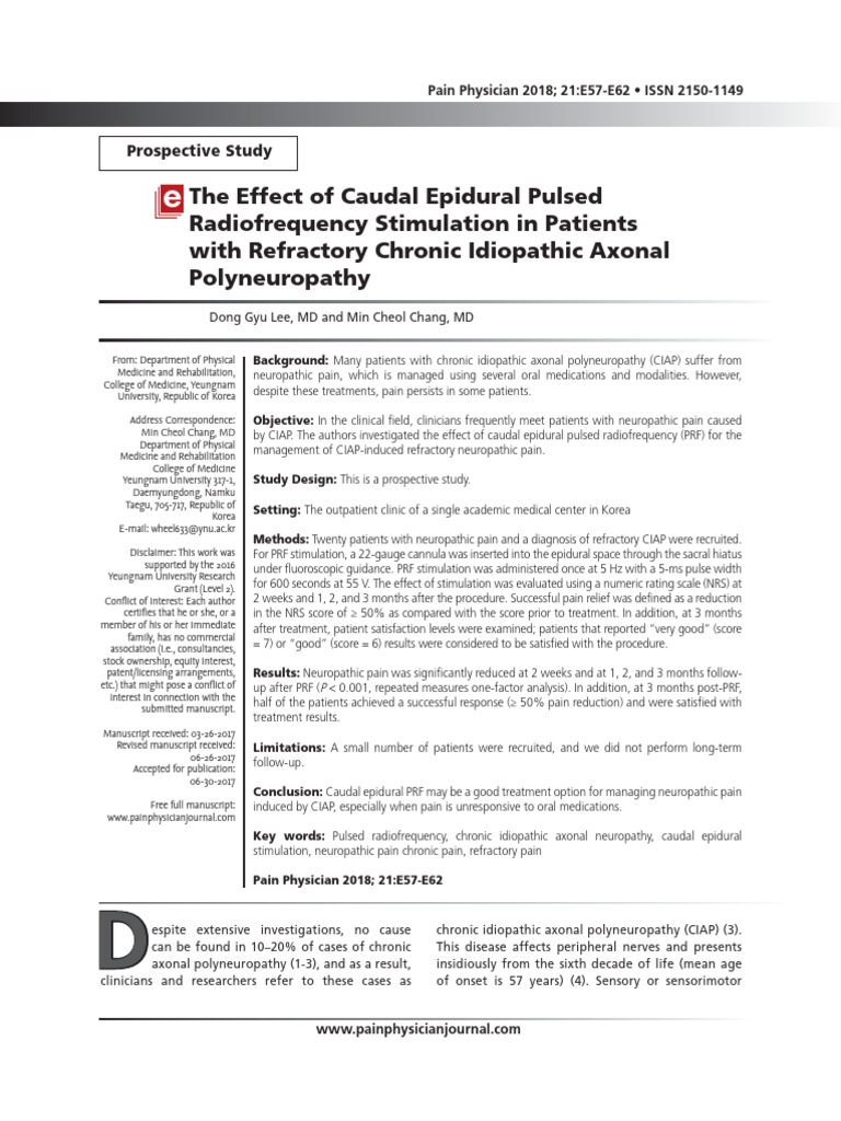 The Effect of Caudal Epidural Pulsed Radiofrequency Stimulation in Patients With Refractory ...