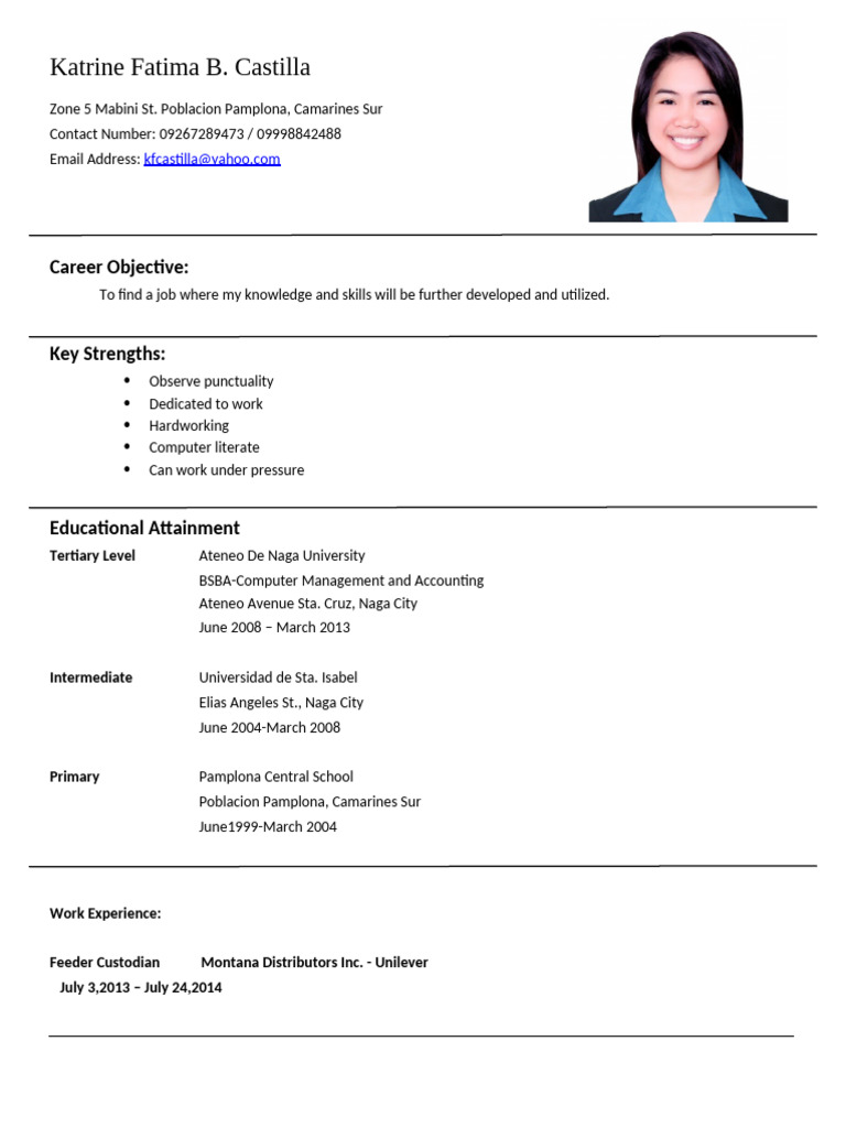 Katrinecastilla Resume | PDF | Business Economics | Accounting