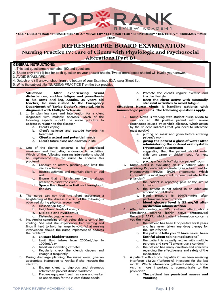 PREINTENSIVE NP4 W - Answer Key | PDF | Glaucoma | Diseases And Disorders
