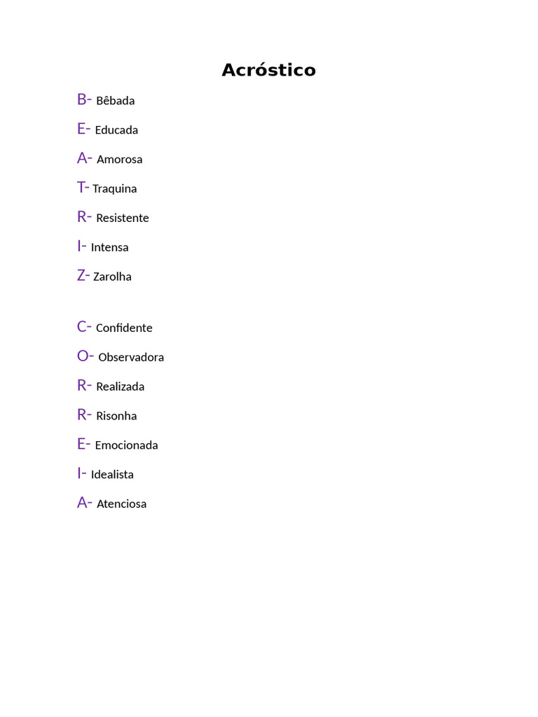 Características em Acróstico: A a Z | PDF