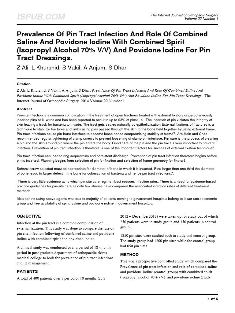 Prevalence of Pin Tract Infection and Role of Combined Saline and ...
