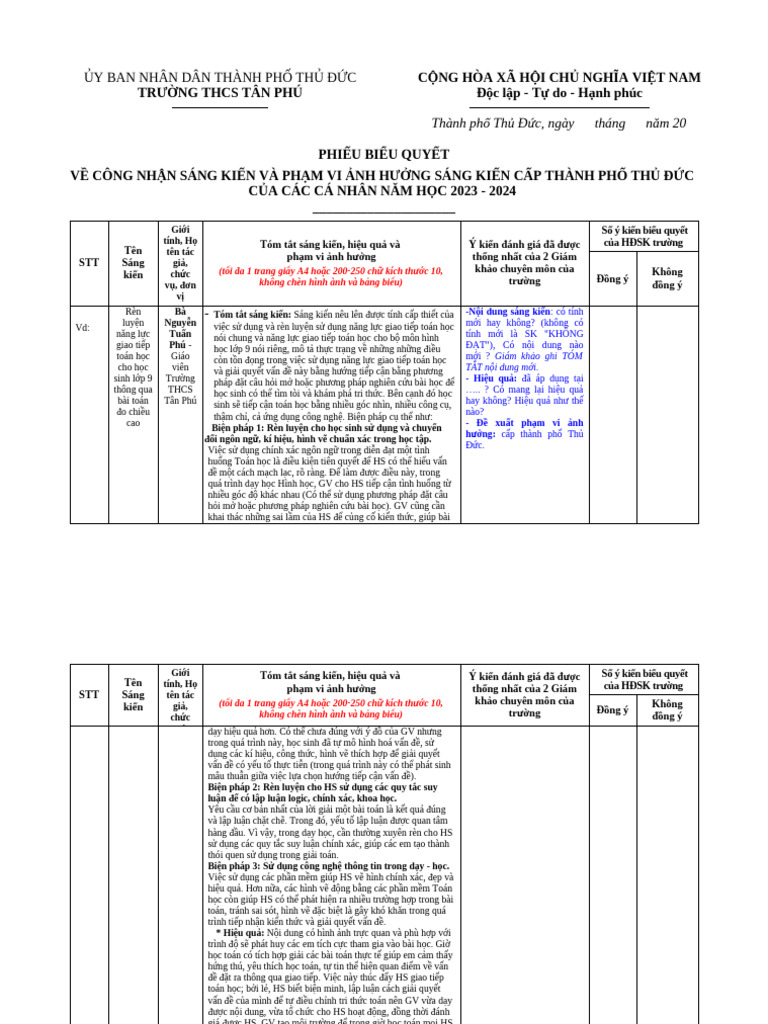 3. mẫu phiếu tín nhiệm SK 2023.2024 | PDF