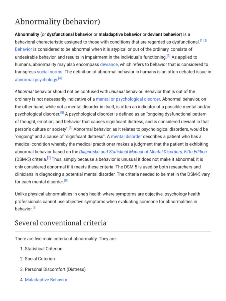 Abnormality (Behavior) - Wikipedia | PDF | Human Diseases And Disorders | Abnormal Psychology