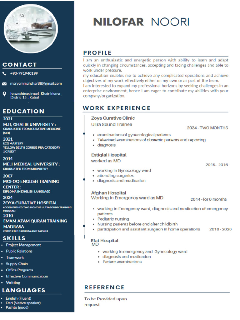 DR Nilofar Noori CV | PDF