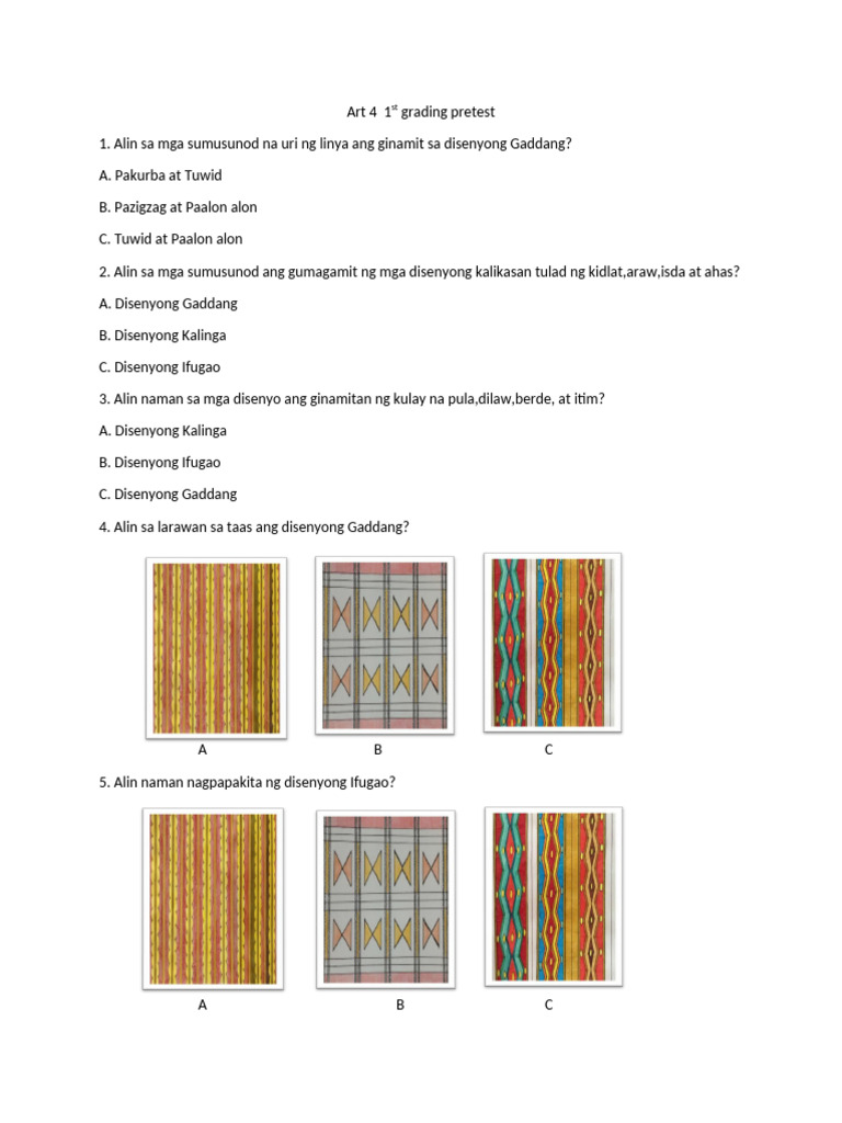 Art 4 1st Grading Pretest | PDF