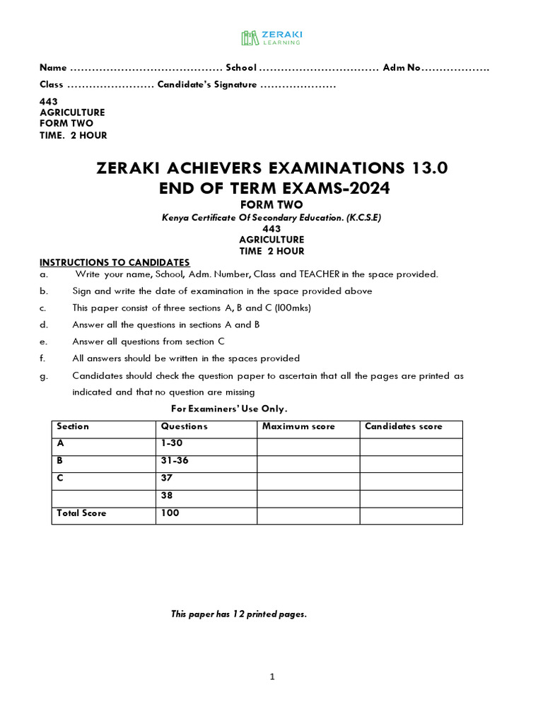 Agriculture - - Question paper | PDF | Agriculture | Food Industry