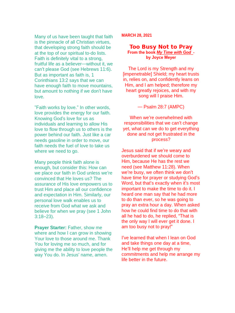 Too Busy Not To Pray: MARCH 28, 2021 | PDF | Prayer | Jesus