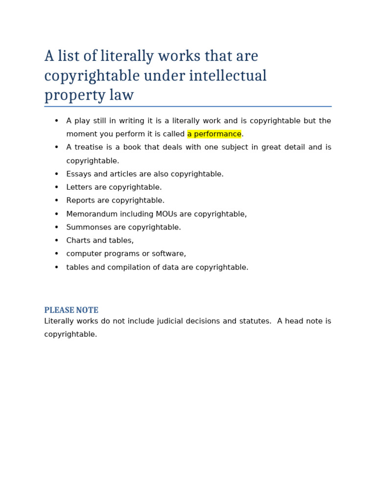A List of Literally Works That Are Copyrightable Under Intellectual ...