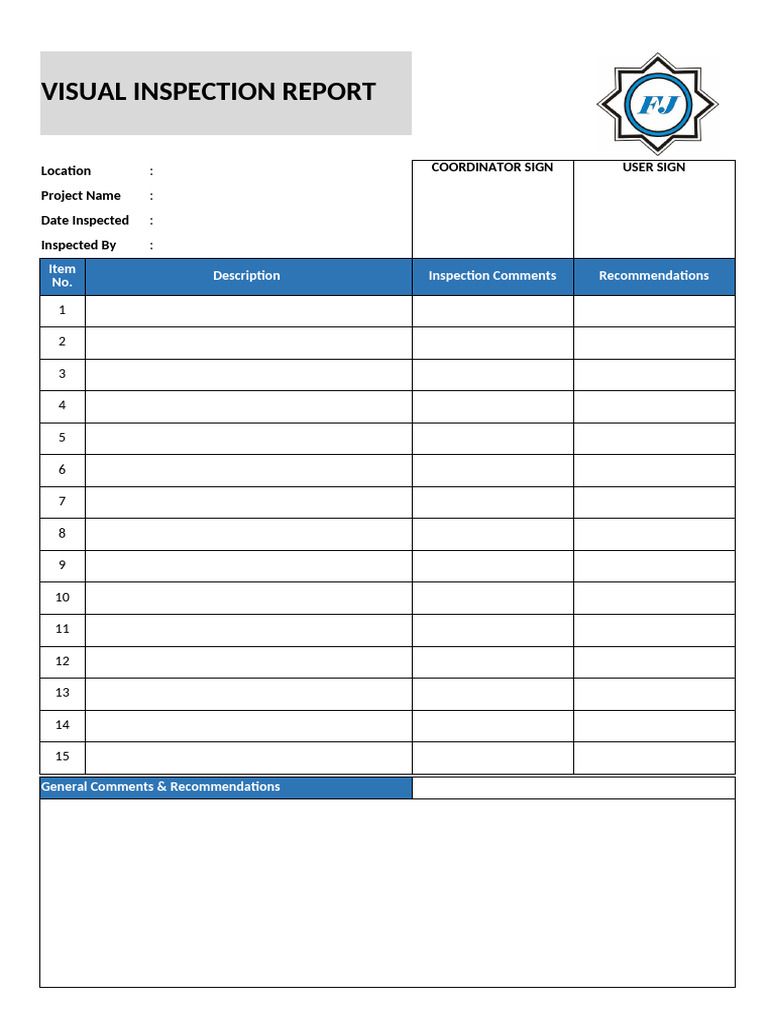 Visual Inspection Report Form | PDF | Computers | Technology & Engineering