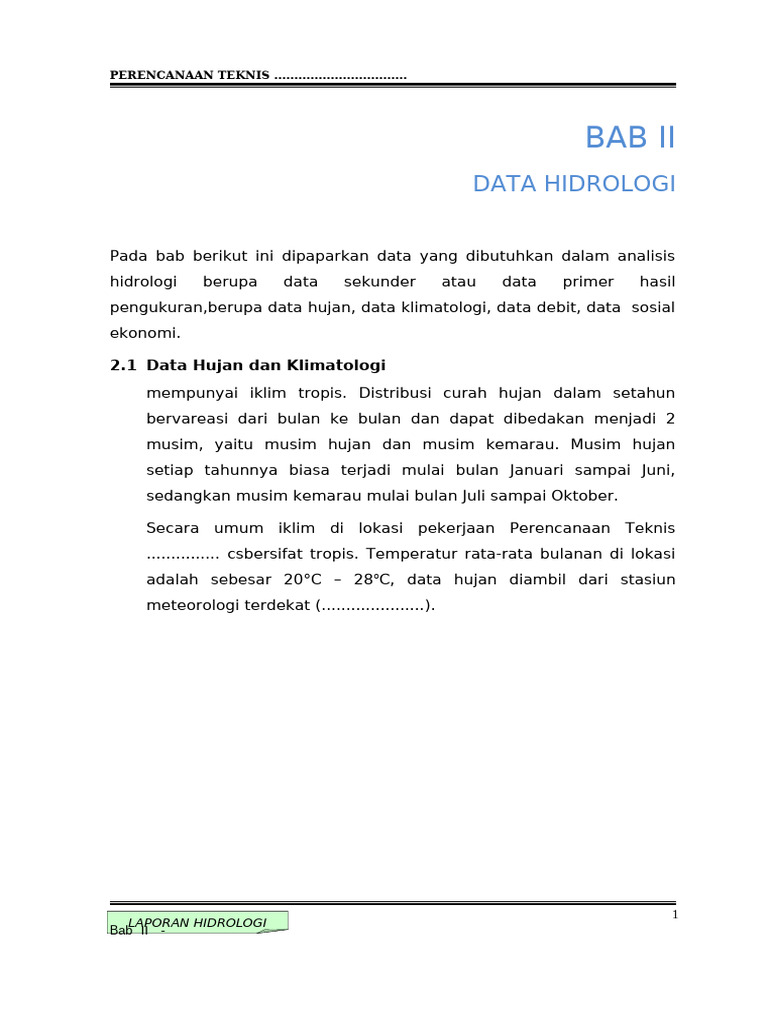 Bab 2 Data Hidrologi - Laporan Hidrology | PDF | Pengelolaan Keuangan & Uang | Sains & Matematika
