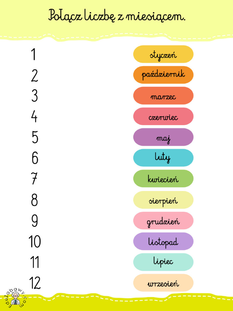 Miesiące - Karty Pracy PDF Do Druku Za Darmo Dla Uczniów Klas 1 | PDF