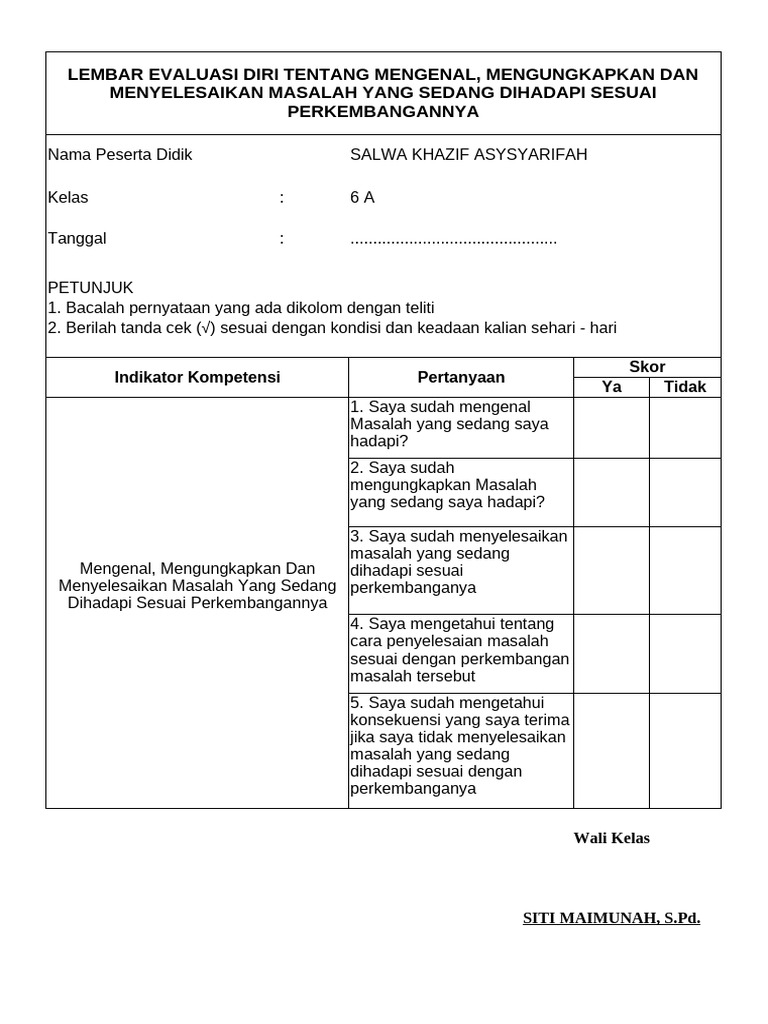 Lembar Evaluasi Diri | PDF