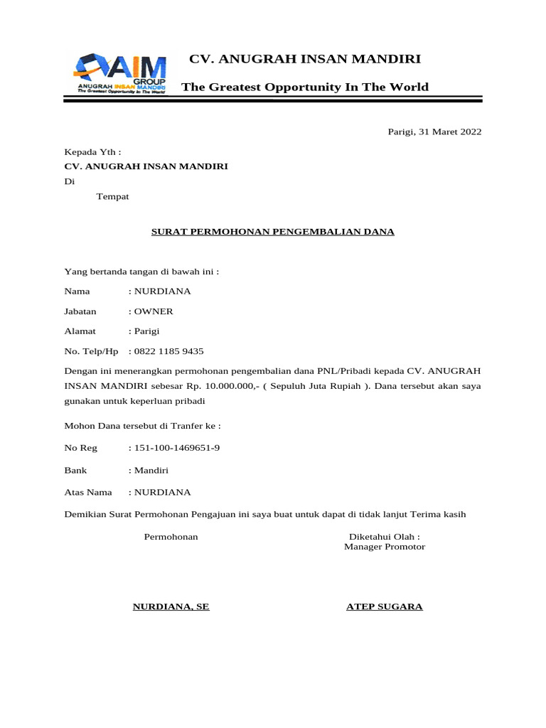 Cv. Anugrah Insan Mandiri: The Greatest Opportunity in The World | PDF