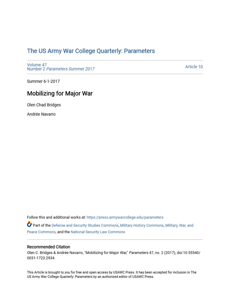 Mobilizing for Major War | PDF | United States Army | United States ...