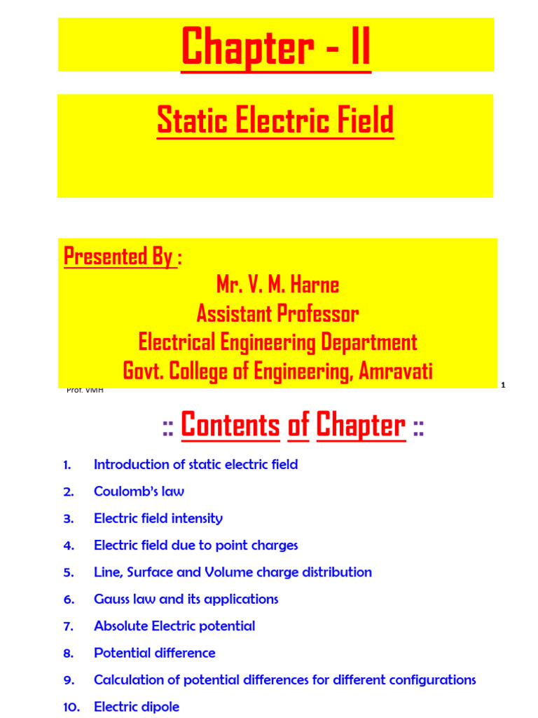 Chapter - II Static Electric Field | PDF | Electric Field | Voltage