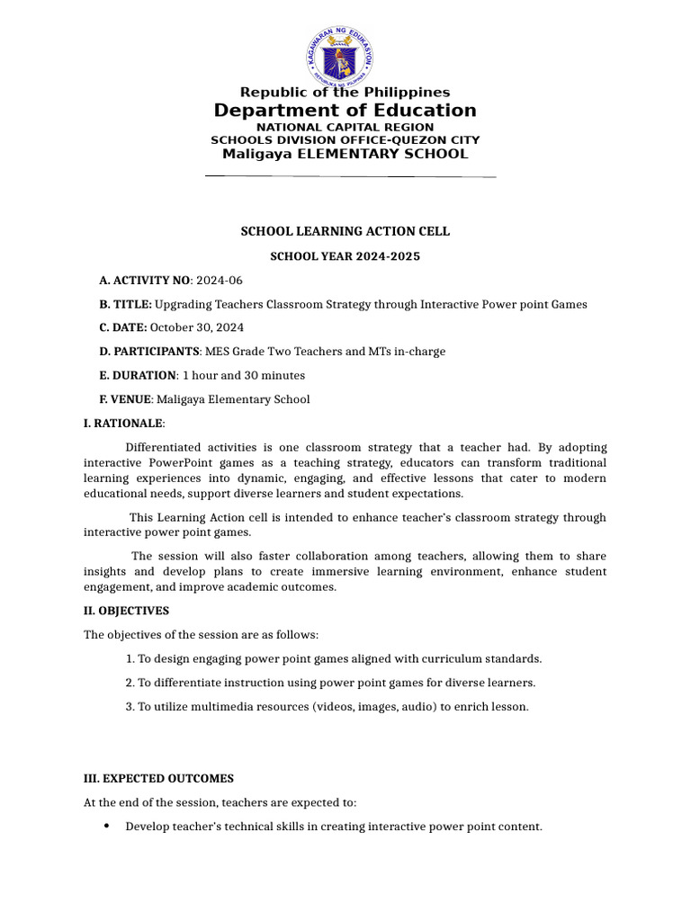 SLAC 6 PROPOSAL | PDF | Teachers | Learning