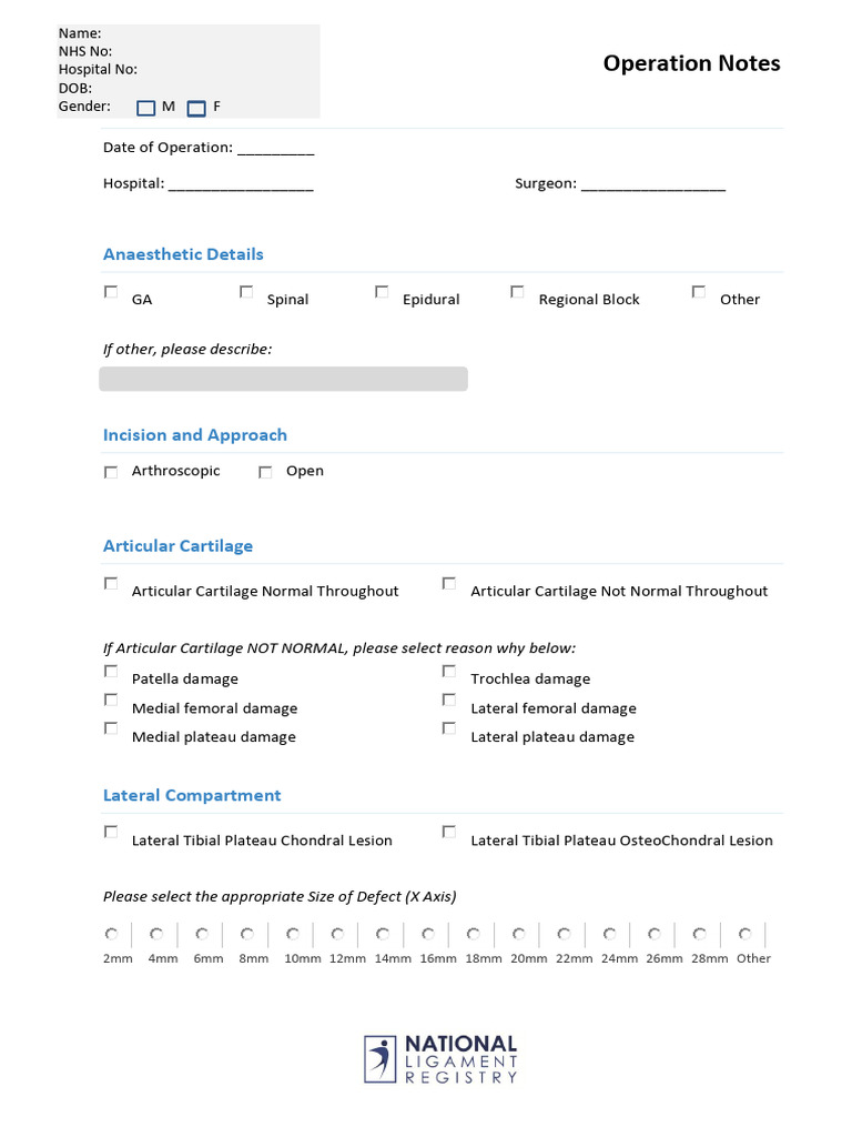 operation-note-form-nlr1 | PDF | Musculoskeletal System | Joints