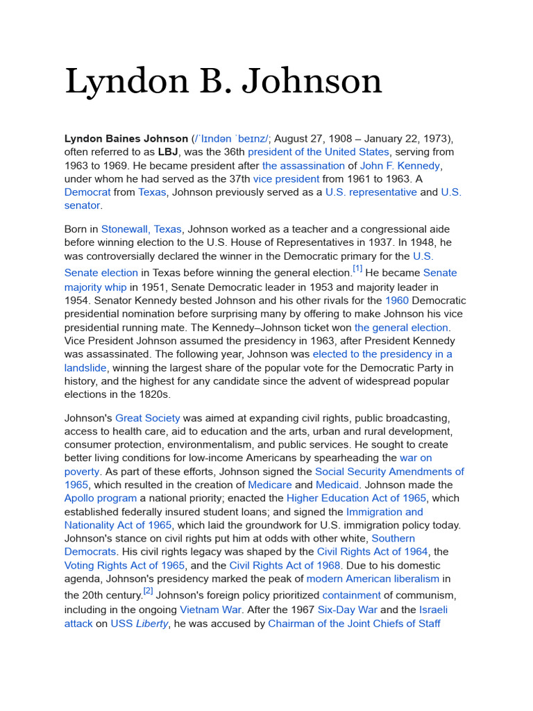 Lyndon B. Johnson - biography | PDF | Lyndon B. Johnson | Democratic ...