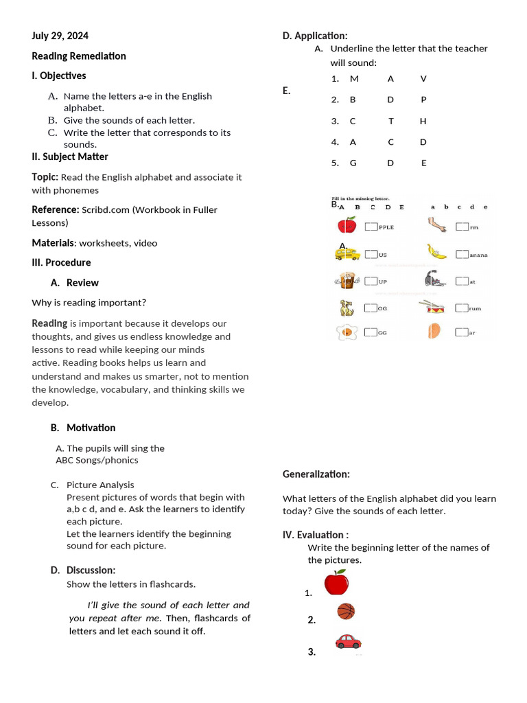 English Alphabet Phonics Remediation | PDF | Phonics | Written ...