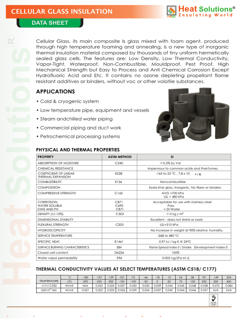 Data Sheet of Cellular Glass Insulation | PDF | Thermal Insulation ...