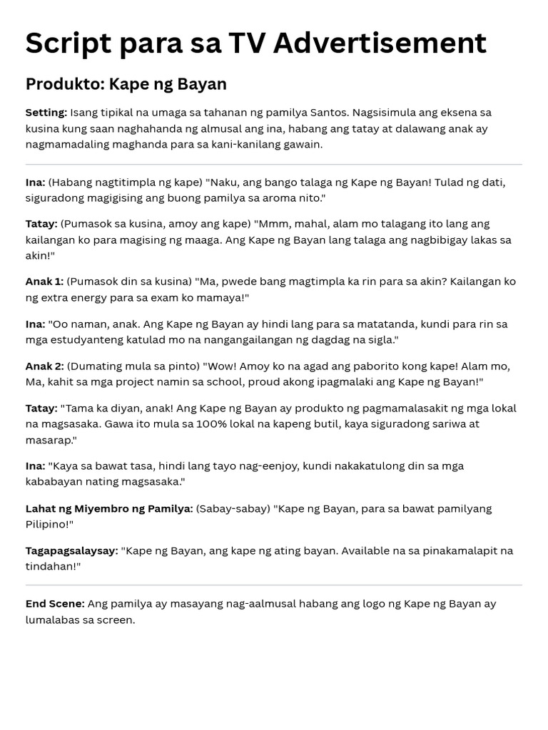 Script para Sa TV Advertisement - 20241028 - 203544 - 0000 | PDF