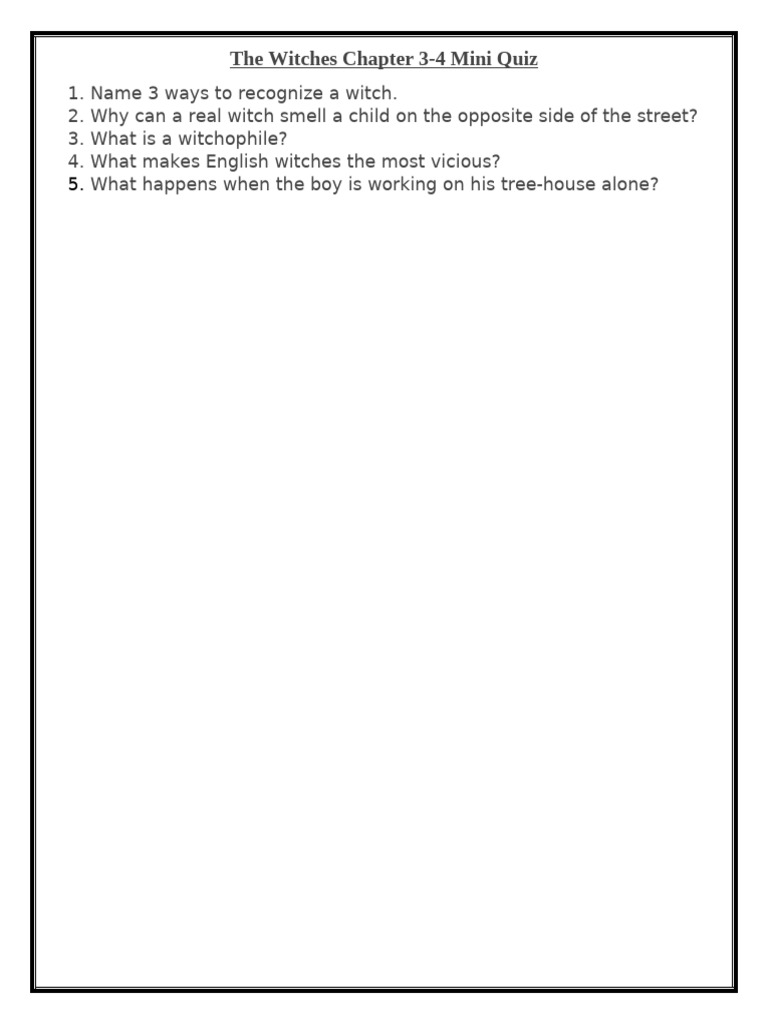 Witches Quiz: Chapters 3-4 Insights | PDF